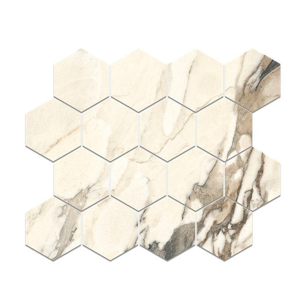 Calacatta Carve 26x30 cm || 10x12" Mosaic 3" Hexagone